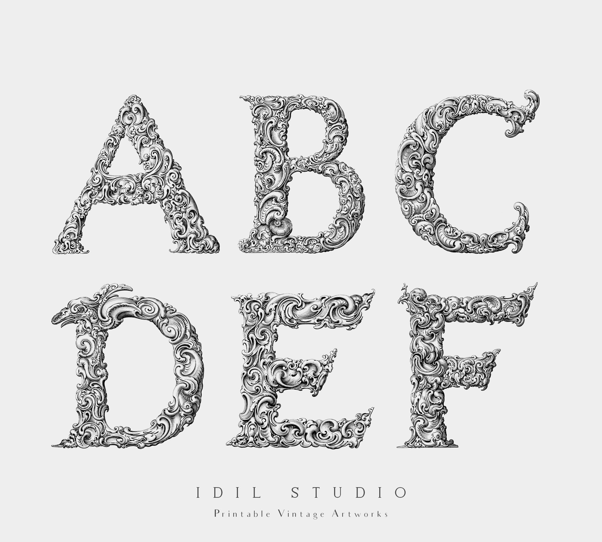 Antique Monogram PRINTABLE | Vintage Initials Letter Art | Rustic ...