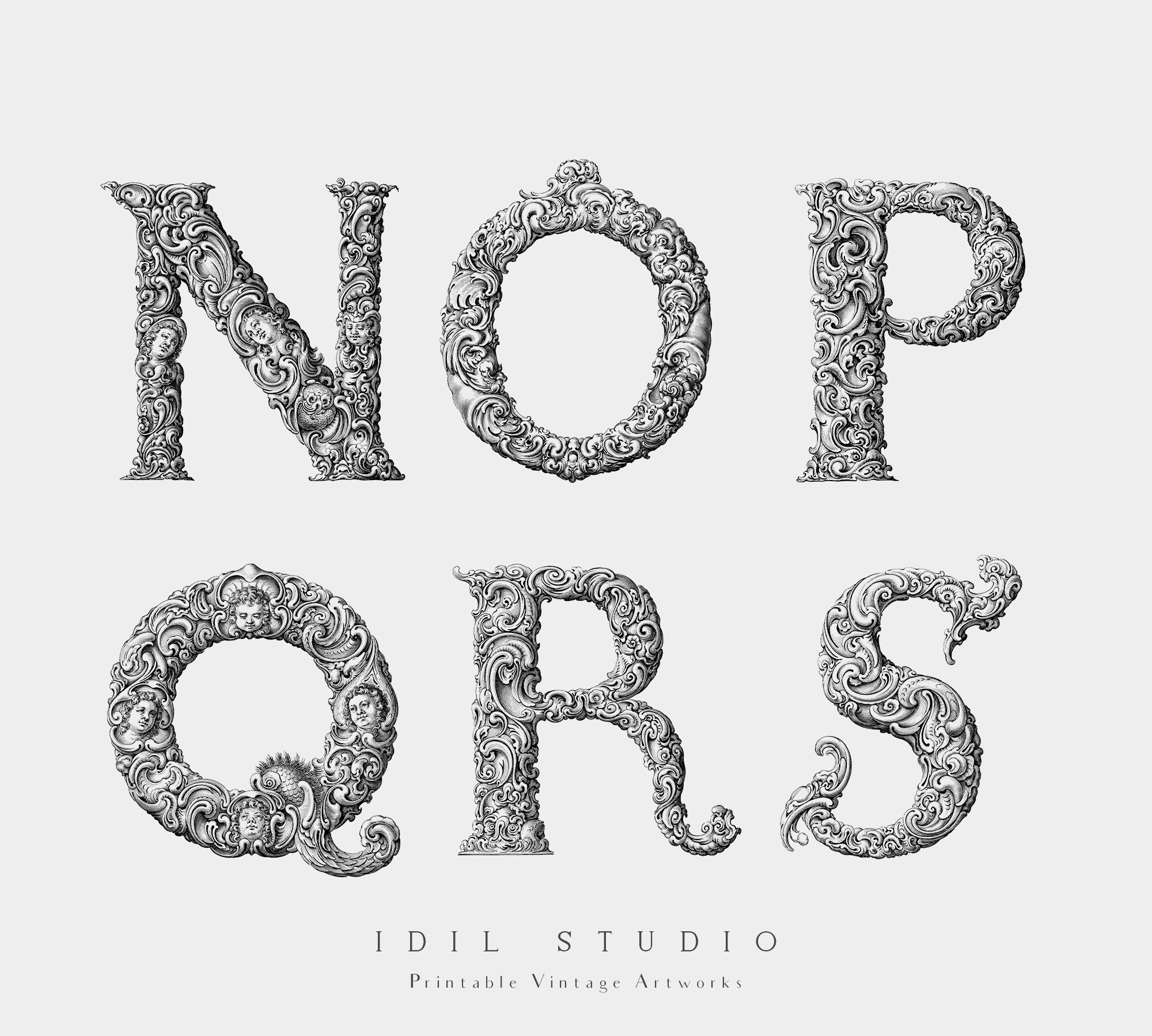 Antique Monogram PRINTABLE Vintage Letter Art Rustic Typography ...