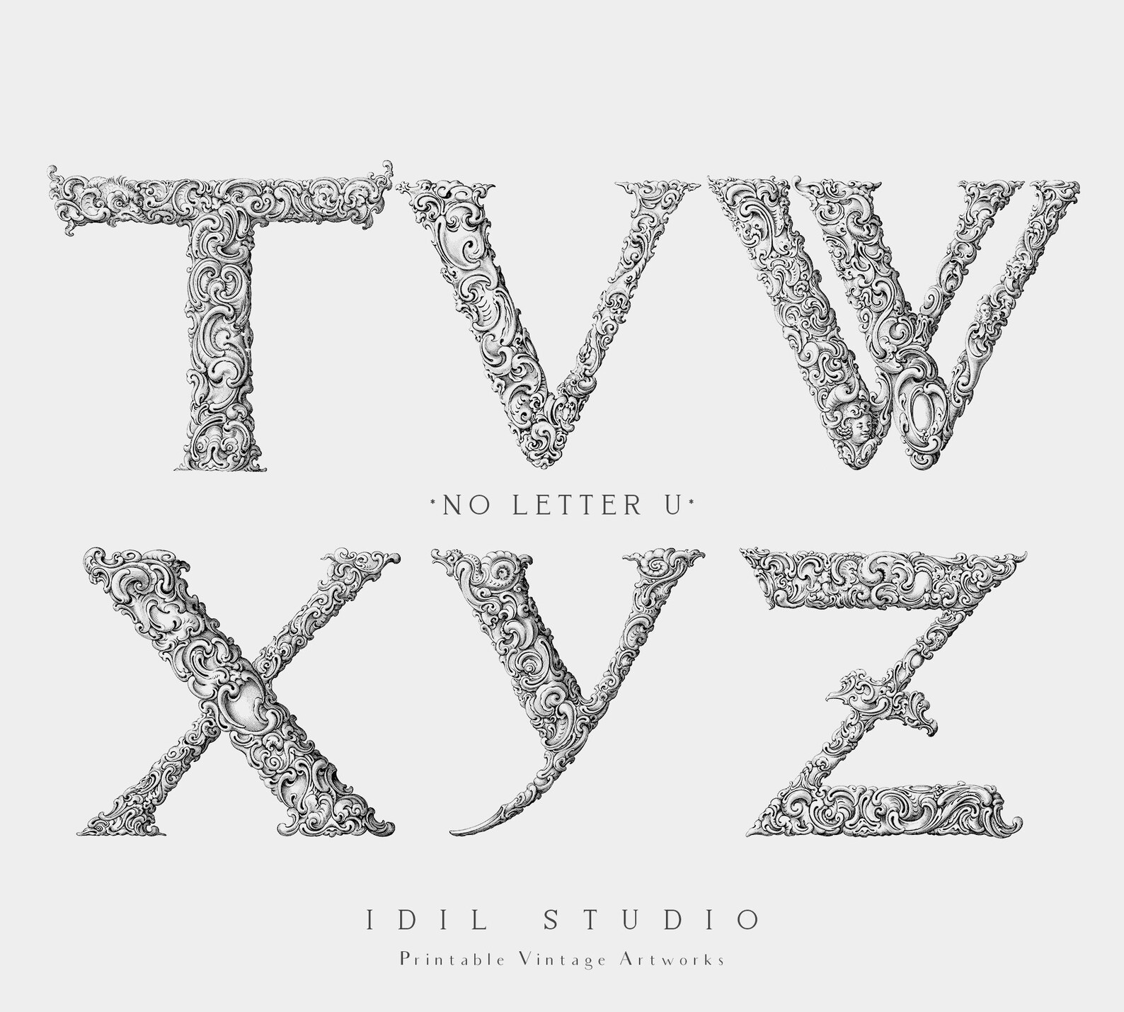 Antique Monogram PRINTABLE | Vintage Initials Letter Art | Rustic ...
