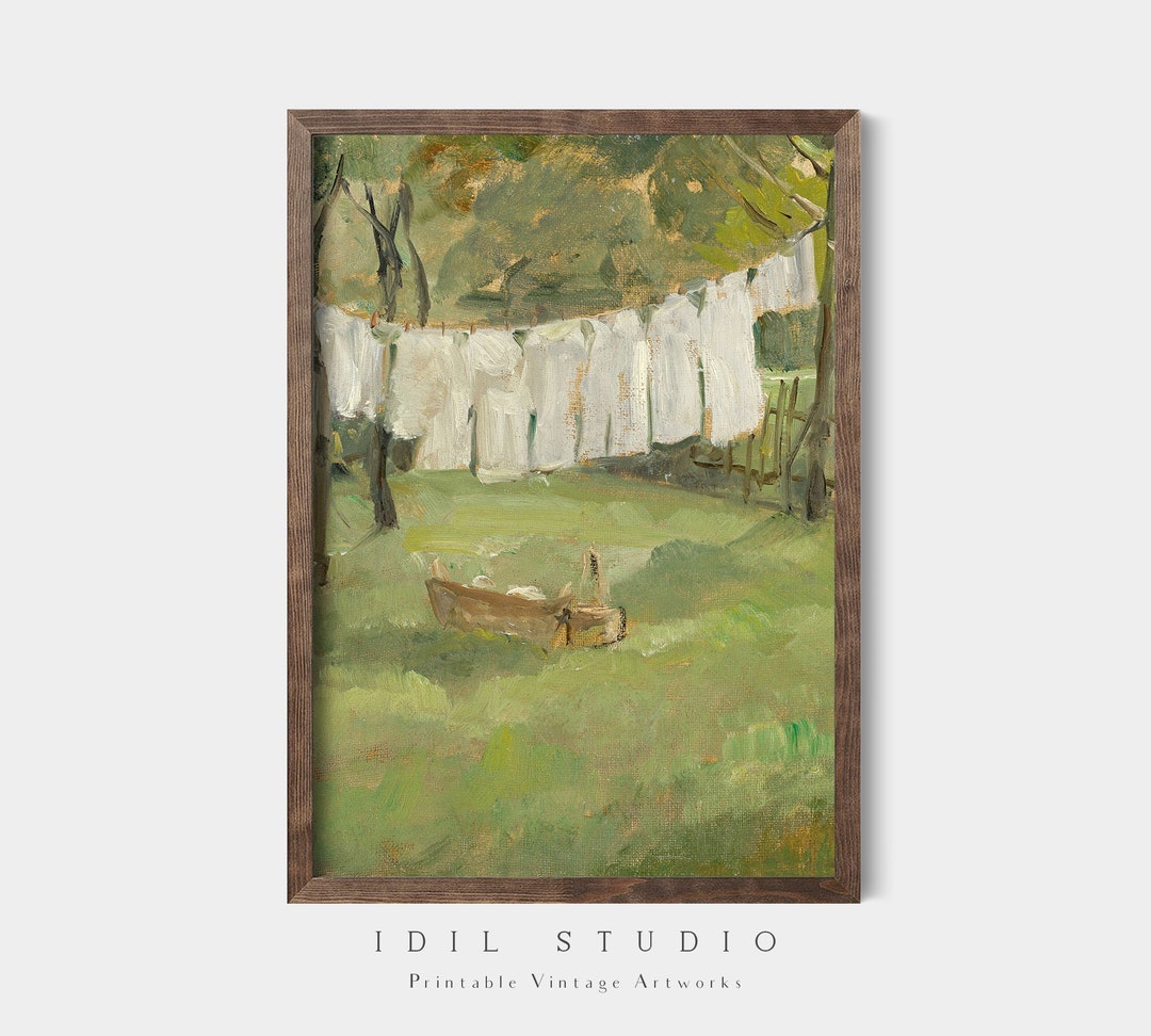 Vintage Laundry Line Painting Rustic Laundry Room Decor Clothesline ...
