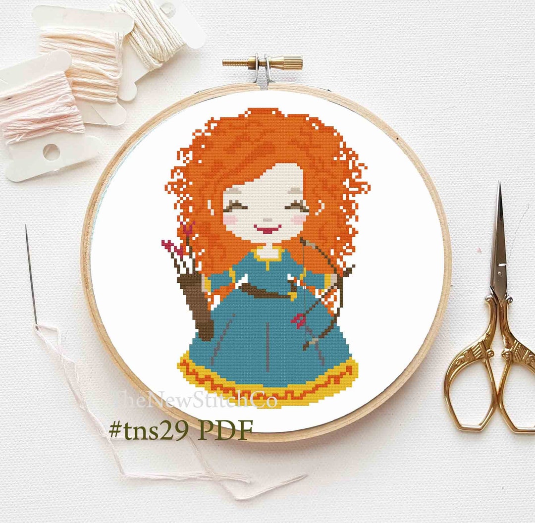 Cute Princess Cross Stitch Pattern Merida Brave Nursery Wall Decor Easy ...