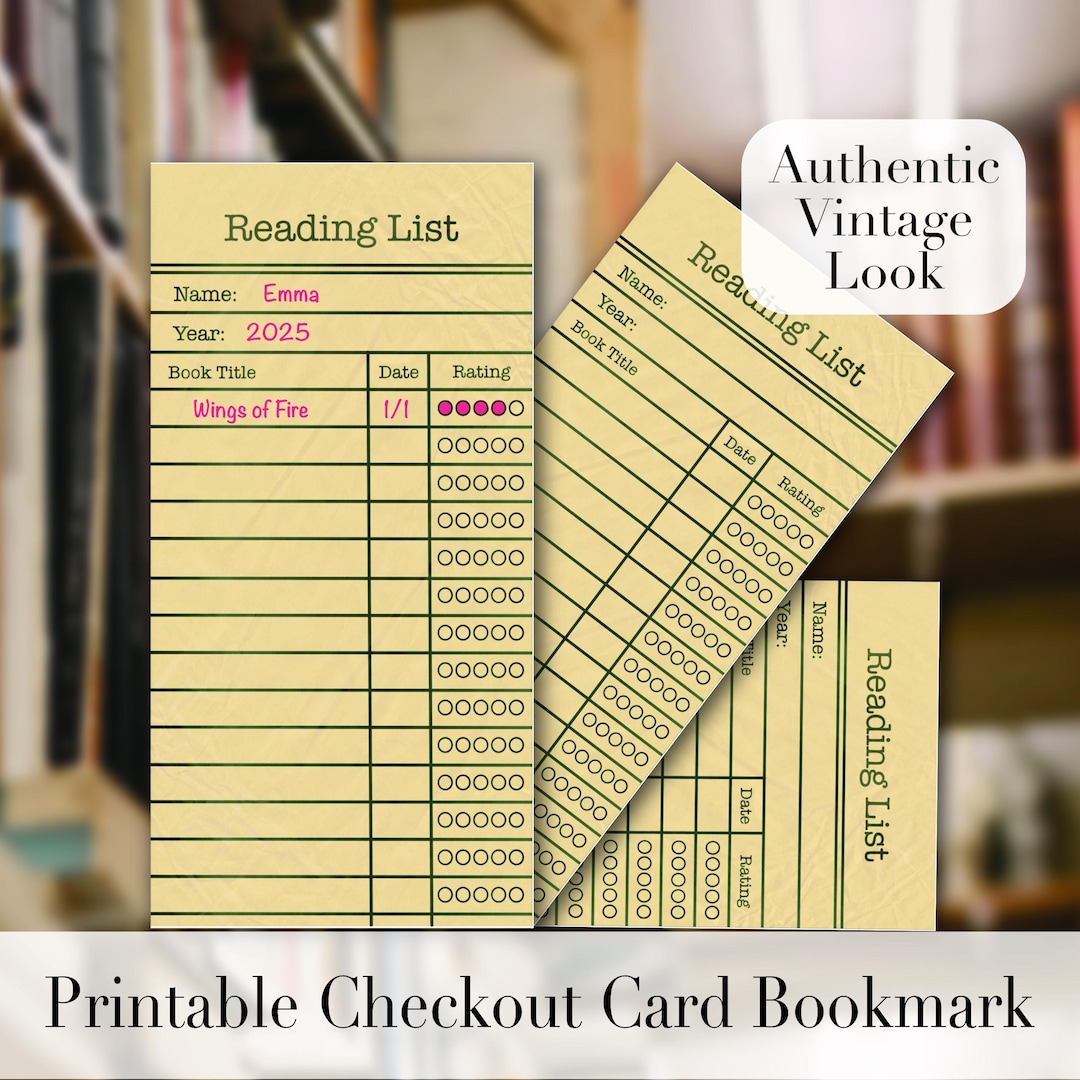 Printable Vintage Library Checkout Card Bookmark.perfect Gift for Any ...
