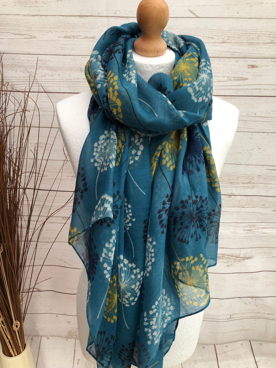 Boxed Ladies Fashion Scarf Dandelion Print - TURQUOISE, Mustard and ...