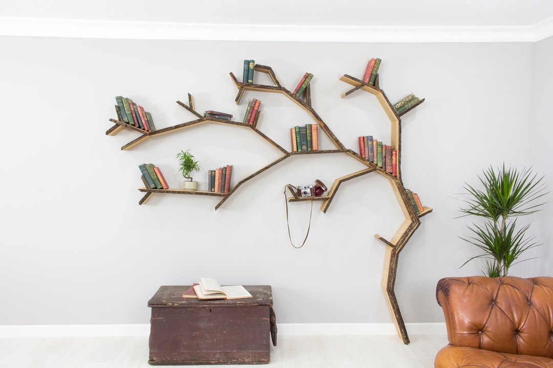Solid Oak,bark Edge,tree Shelf, Windswept Tree,tree Bookcase,bookshelf ...