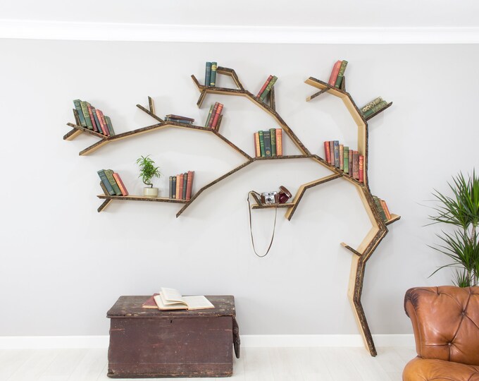 Solid Oak,bark Edge,tree Shelf, Windswept Tree,tree Bookcase,bookshelf ...