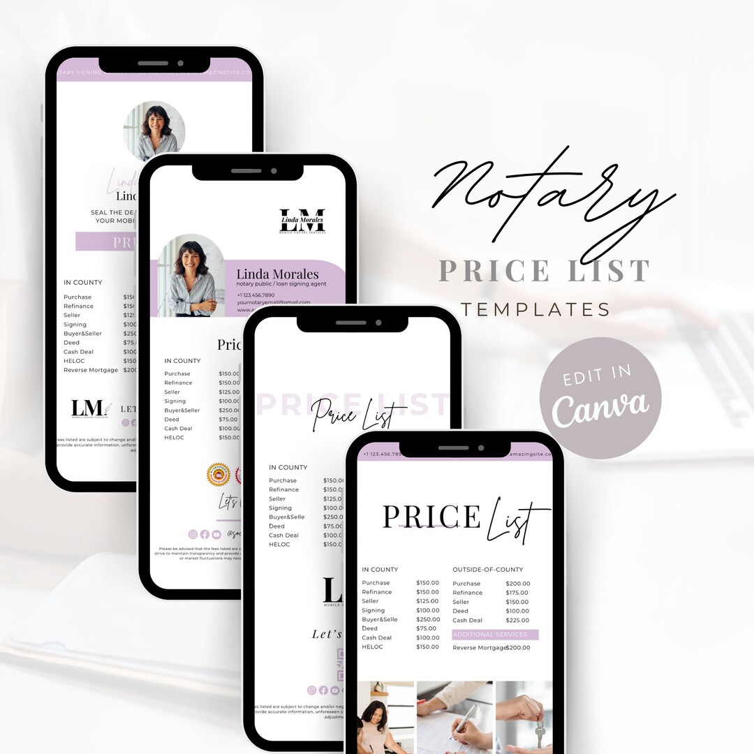 Notary Price List Template, Notary Billing, Notary Marketing Templates ...