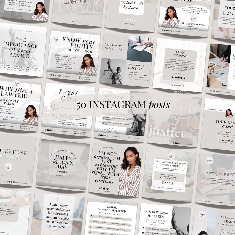 Law Firm Social Media | Lawyer Instagram Posts | Legal Editable Canva ...