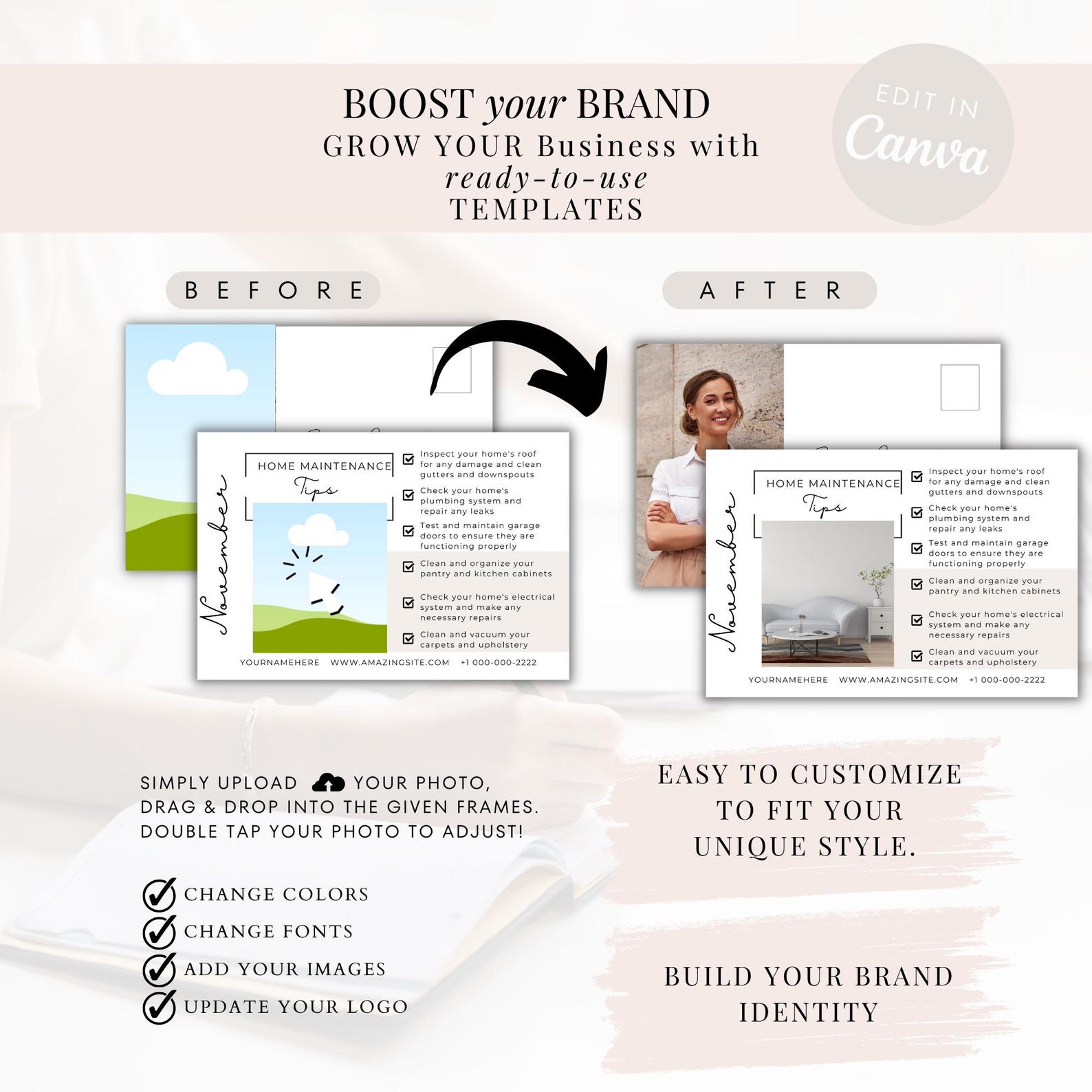 Real Estate Postcard Templates: Monthly Maintenance Tips (canva Digital ...