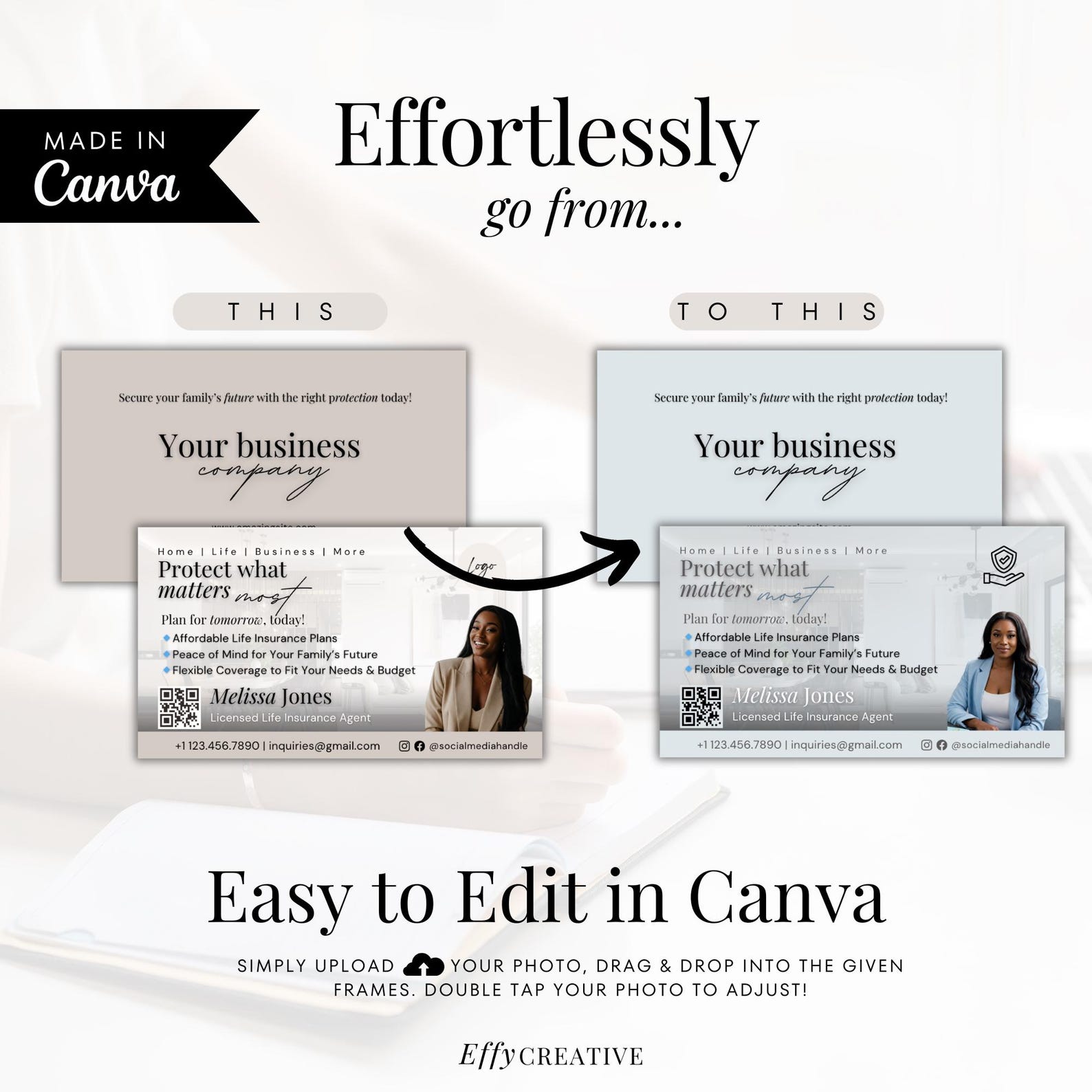 Life Insurance Agent Business Card Template: Editable Canva Design - Etsy