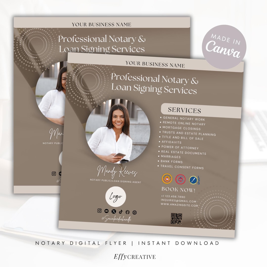 Notary Marketing Flyer Template Canva | Editable Notary Business Flyer ...