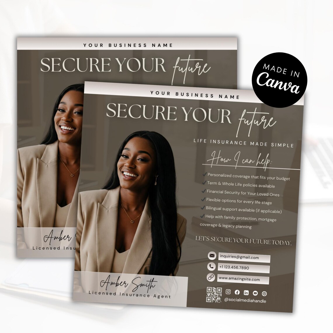 Life Insurance Agent Flyer | Insurance Instagram Posts | Editable Canva ...