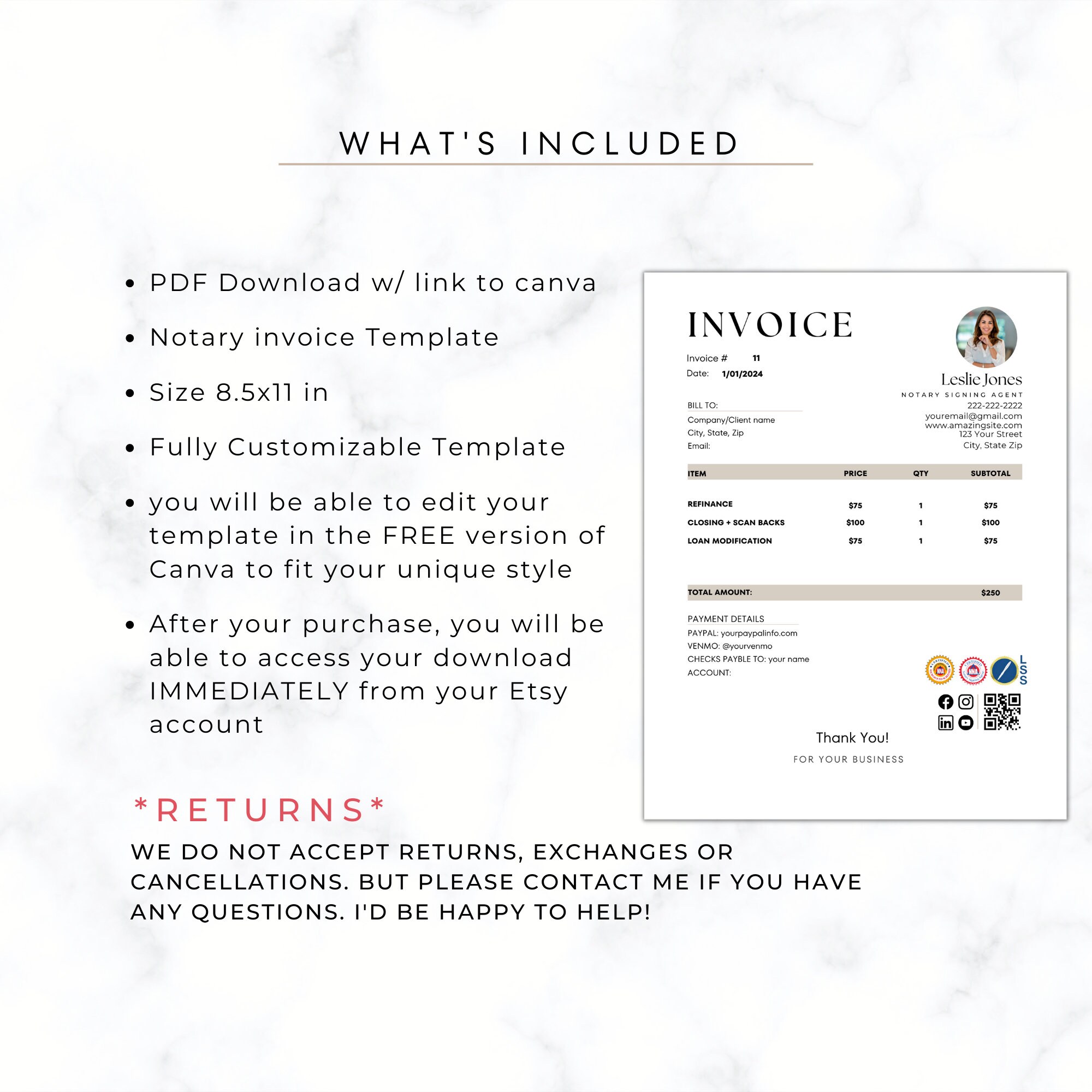 Notary Invoice Template Notary Marketing Notary Signing - Etsy