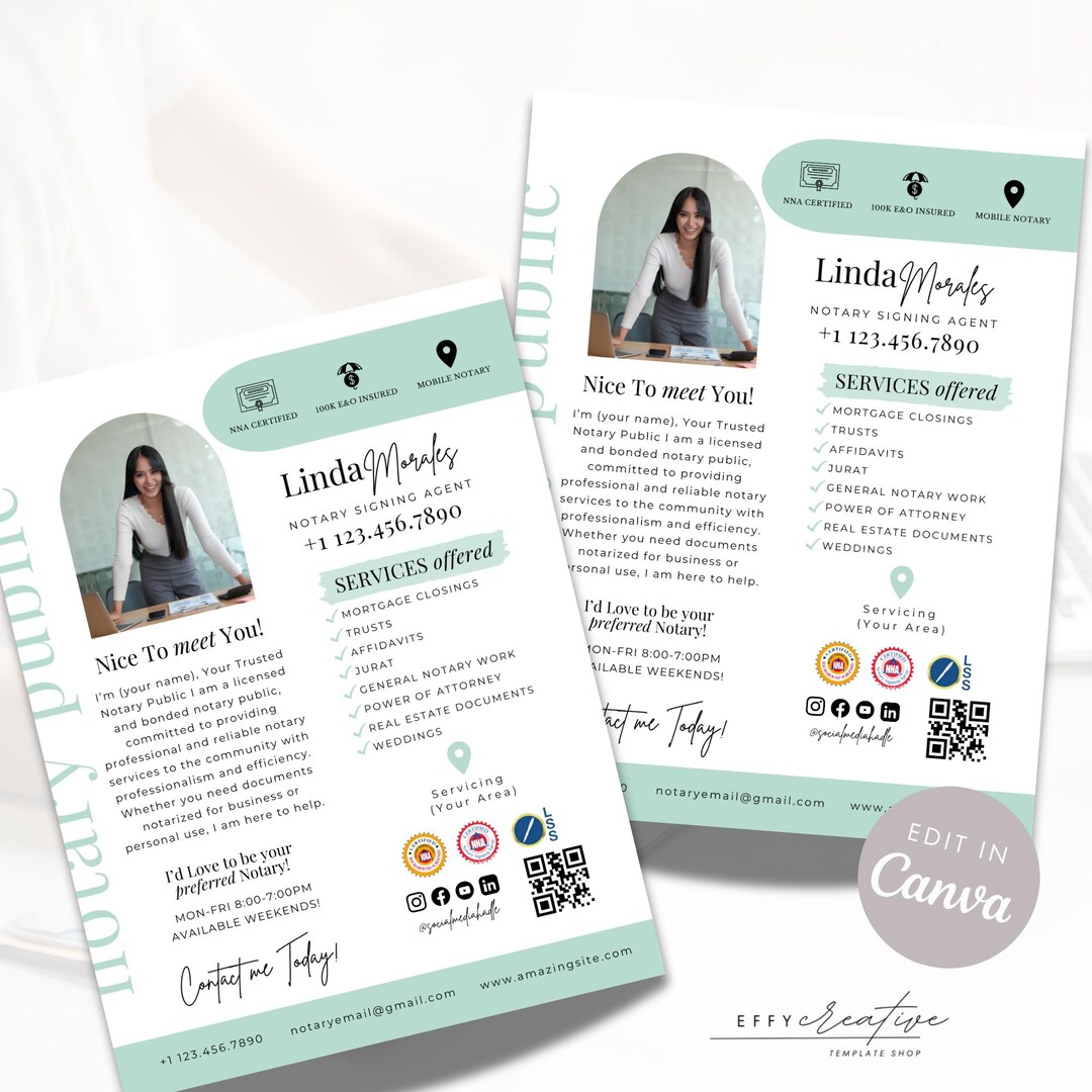 Notary Introduction Flyer Template Editable Canva Template for Notaries ...