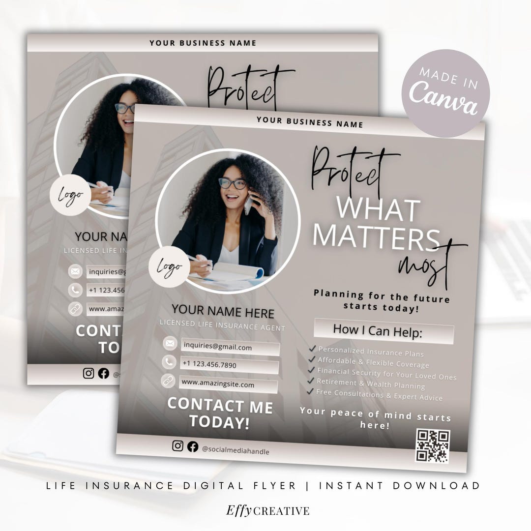 Life Insurance Agent Flyer Template: Editable Canva Design (digital ...
