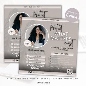 Life Insurance Agent Flyer Template: Editable Canva Design (digital ...