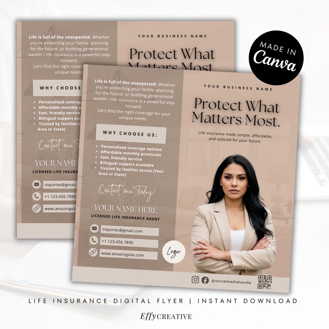 Life Insurance Agent Flyer Template: Editable Canva Design (digital) - Etsy