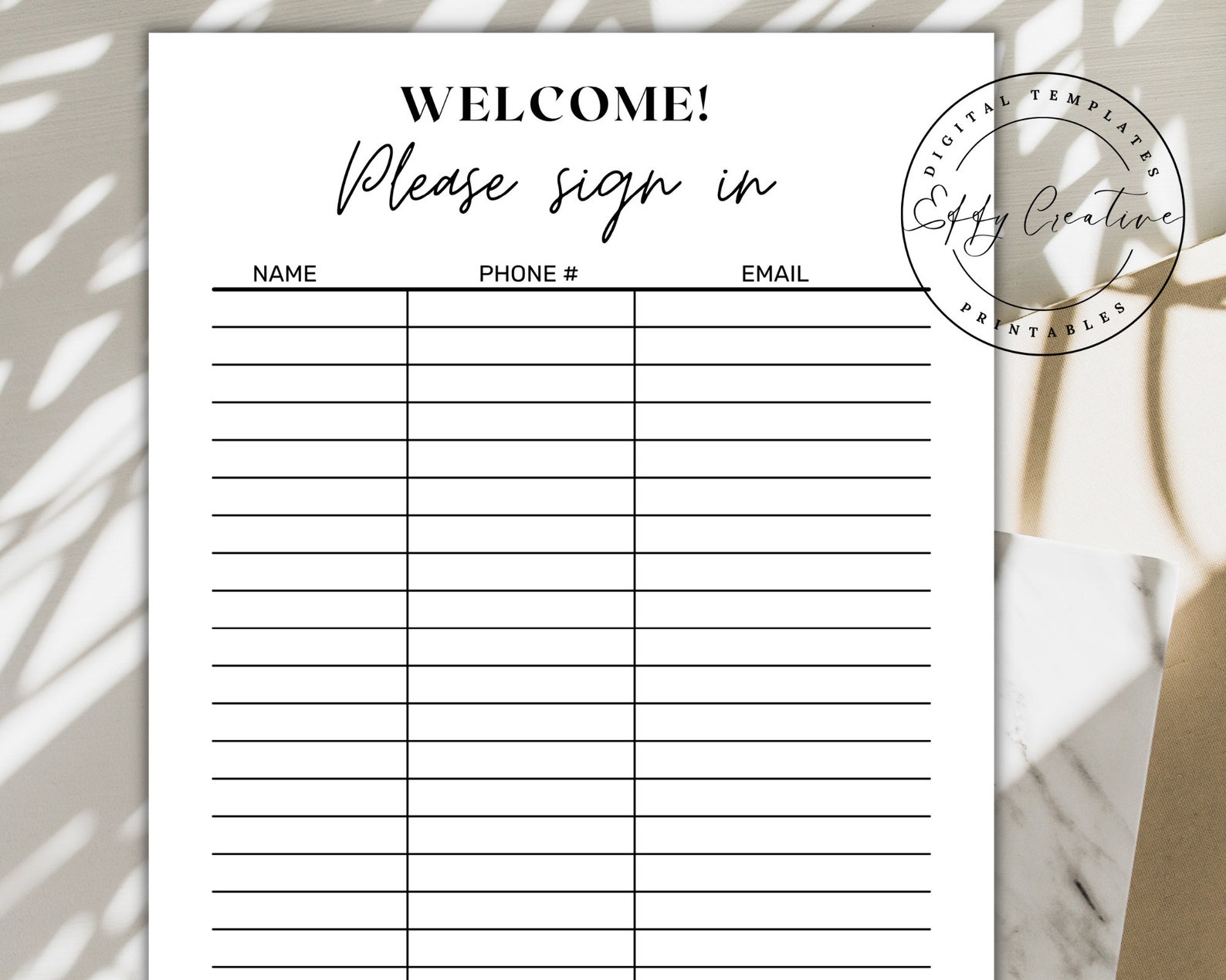 Sign in Sheet Printable PDF Fillable Sign up Sheet Event - Etsy