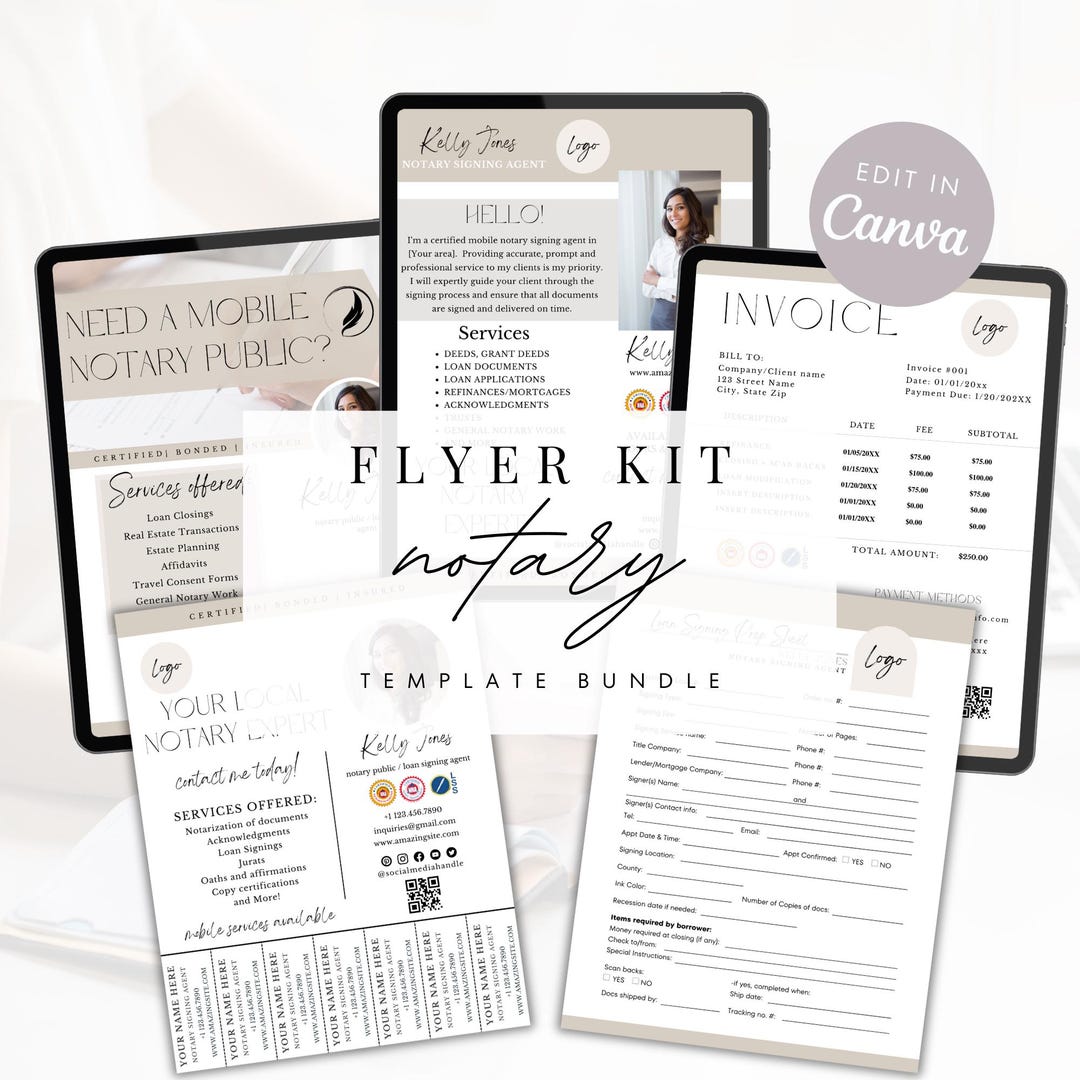Notary Flyer Template Kit Editable Canva Flyer Set for Notaries Loan ...