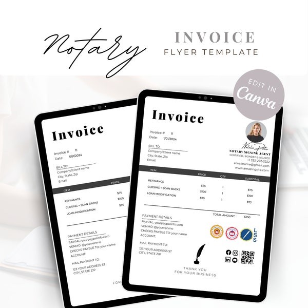 Notary Signing Agent Invoice - Etsy