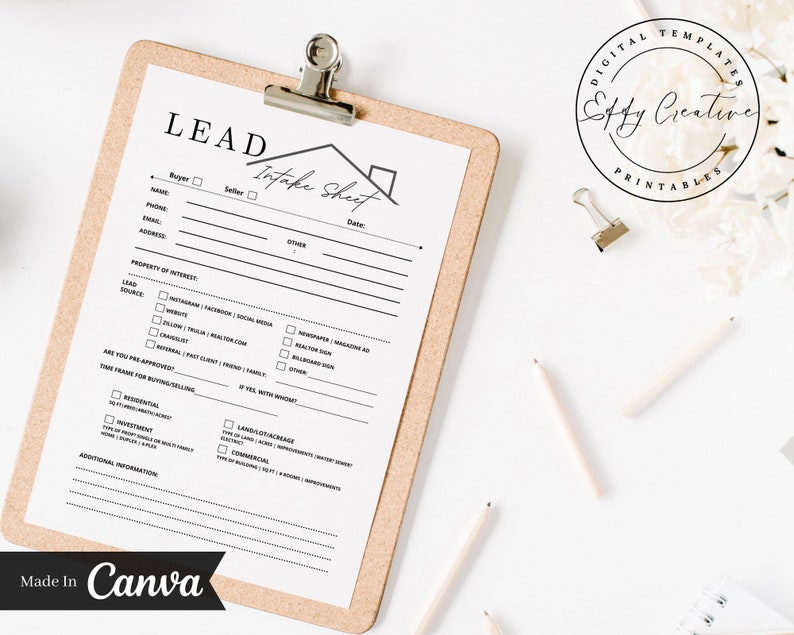 Lead Intake Sheet Lead Tracker Client Tracker Printable - Etsy