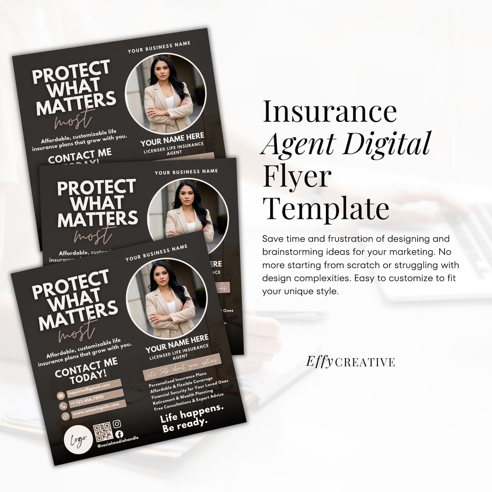 Life Insurance Agent Flyer Template: Editable Canva Design (digital ...