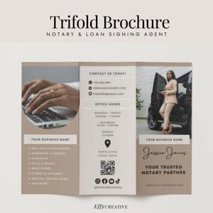 Editable Trifold Brochure Template for Notaries, Loan Signing Agents & Small Business | Canva ...