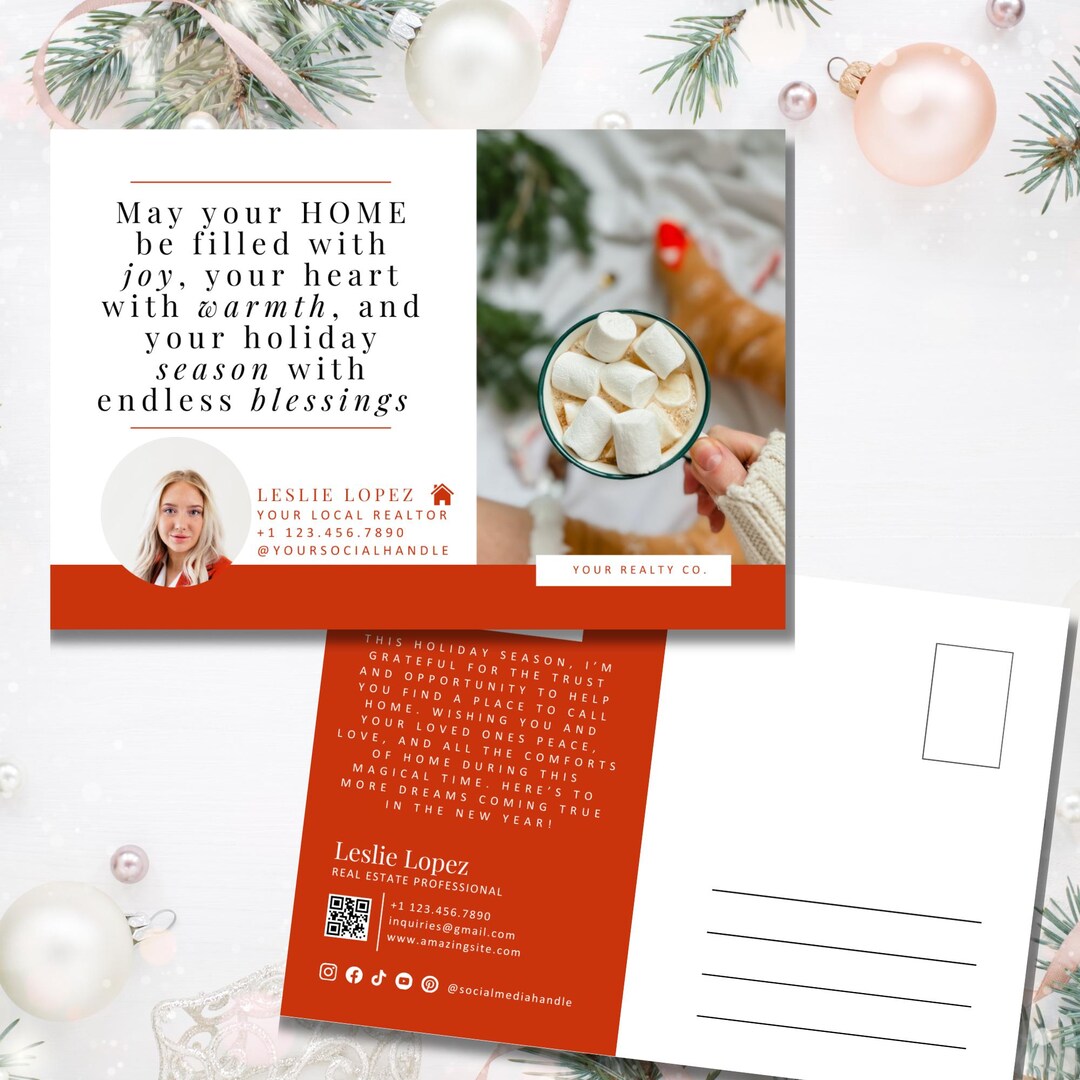 Real Estate Holiday Card Christmas Holiday Card Template Editable Canva ...