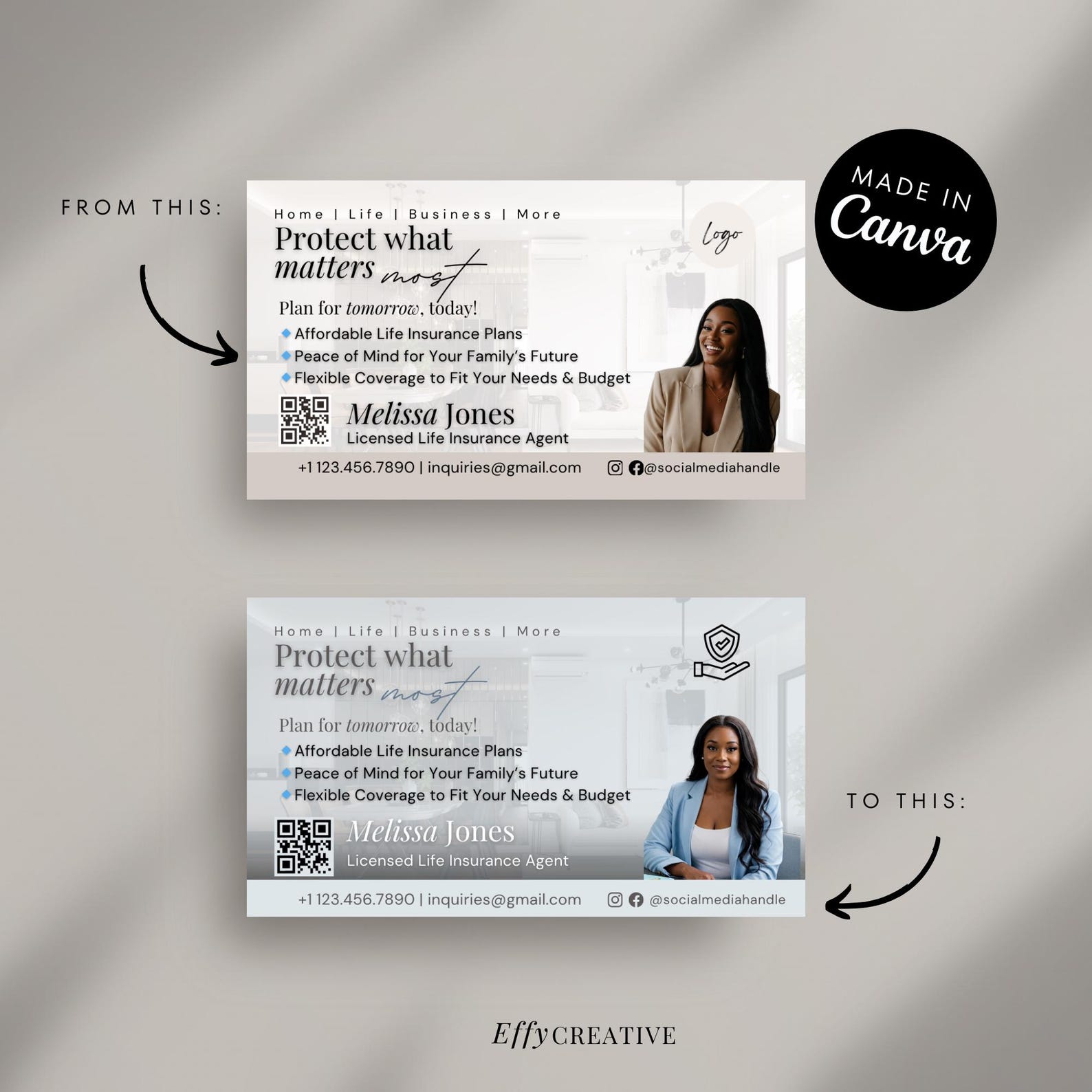Life Insurance Agent Business Card | Editable Canva Template | Instant ...