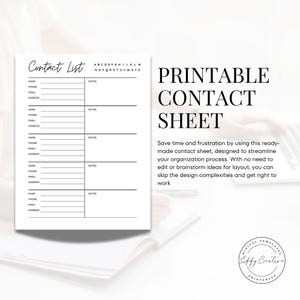 Real Estate Printable Contact List | Address Book, Phone Log Template ...