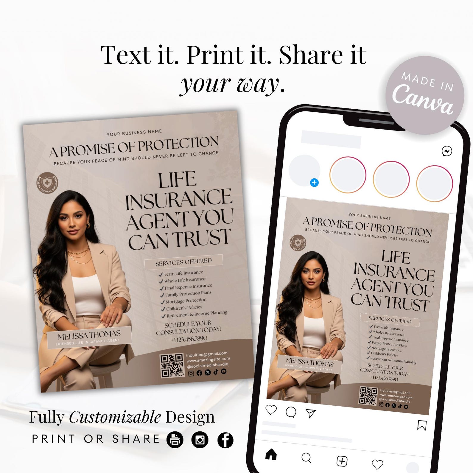 Life Insurance Agent Flyer | Insurance Instagram Posts | Editable Canva ...