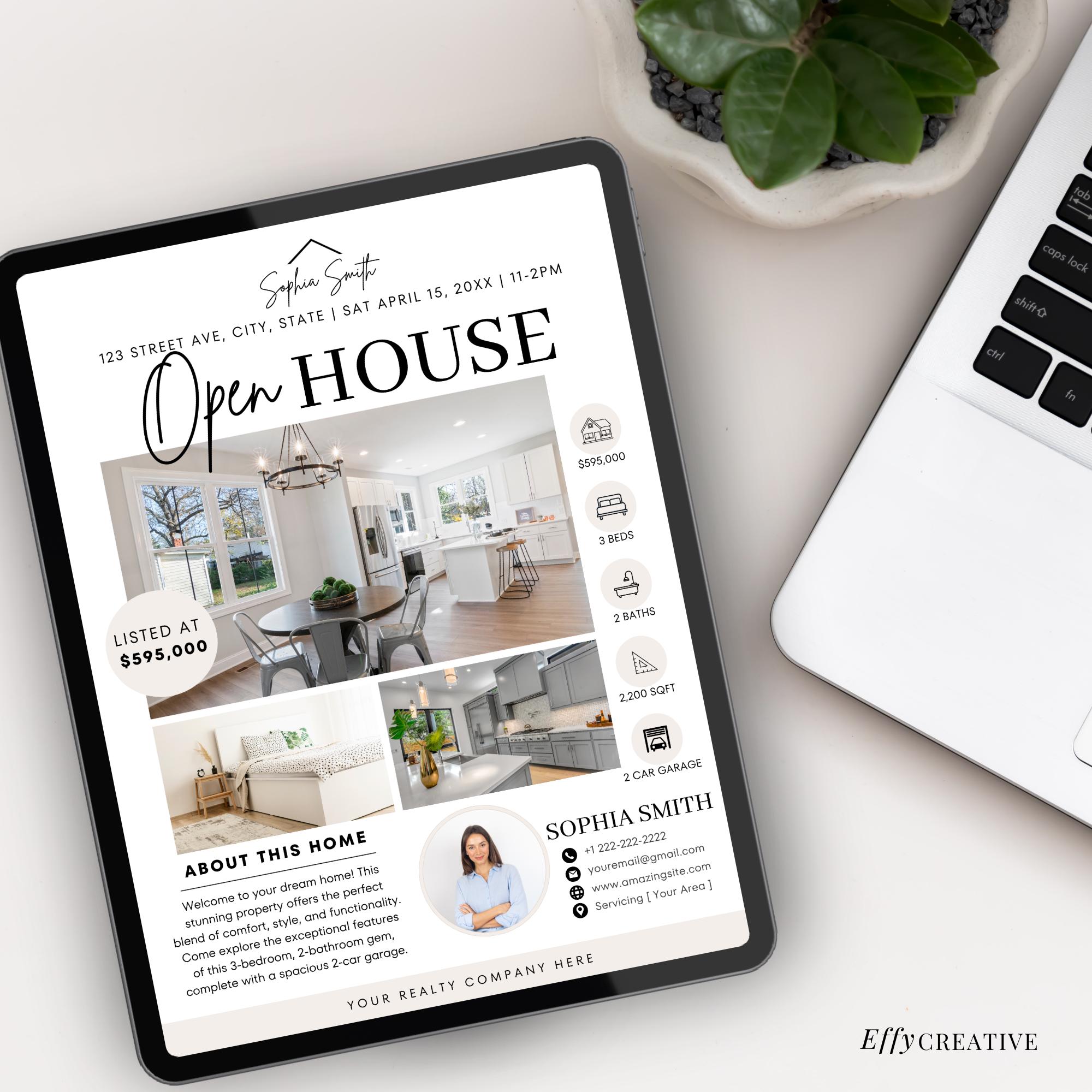 Realtor Open House Flyer | Real Estate Marketing Brochure | Editable ...