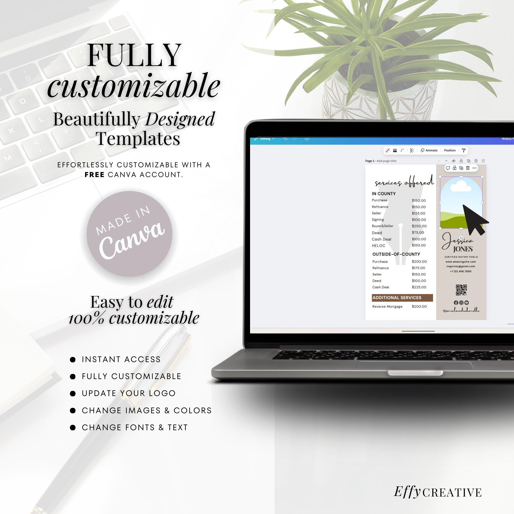 Editable Notary Price List Template: Canva Design (digital Download, US ...