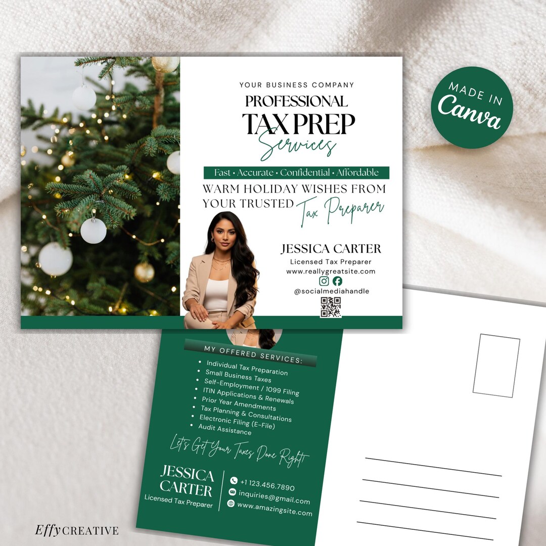 Holiday Tax Preparer Postcard Template | Christmas Tax Prep Flyer ...