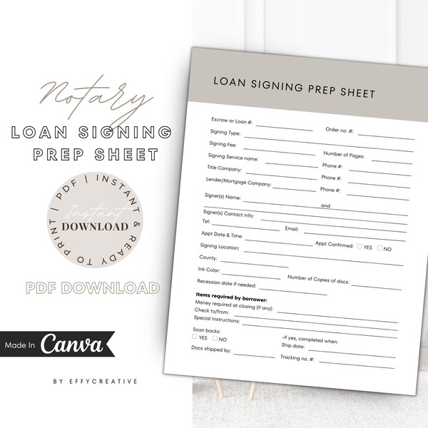 Notary Loan Signing Prep Sheets - Etsy