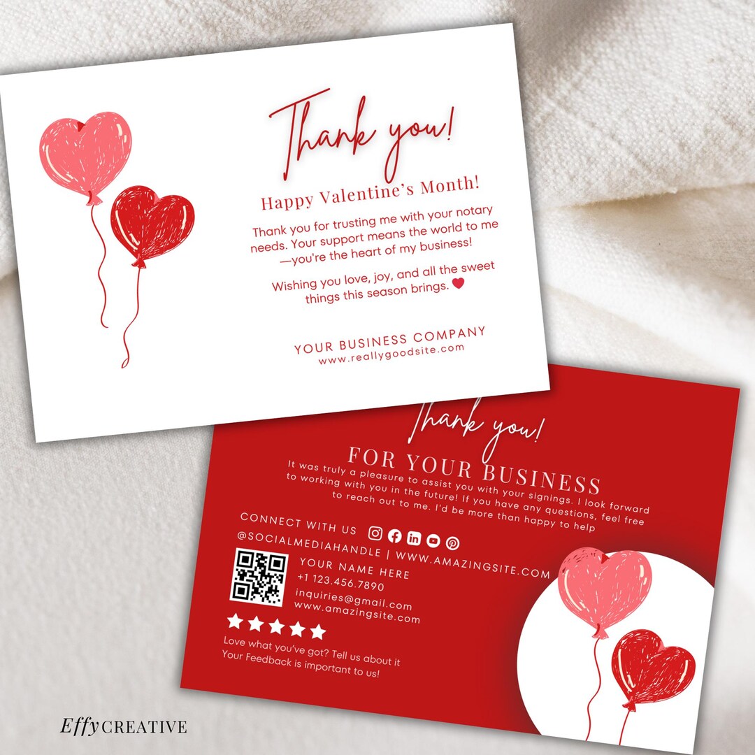 Valentines Day Thank You Card Template Editable Canva Business Thank ...