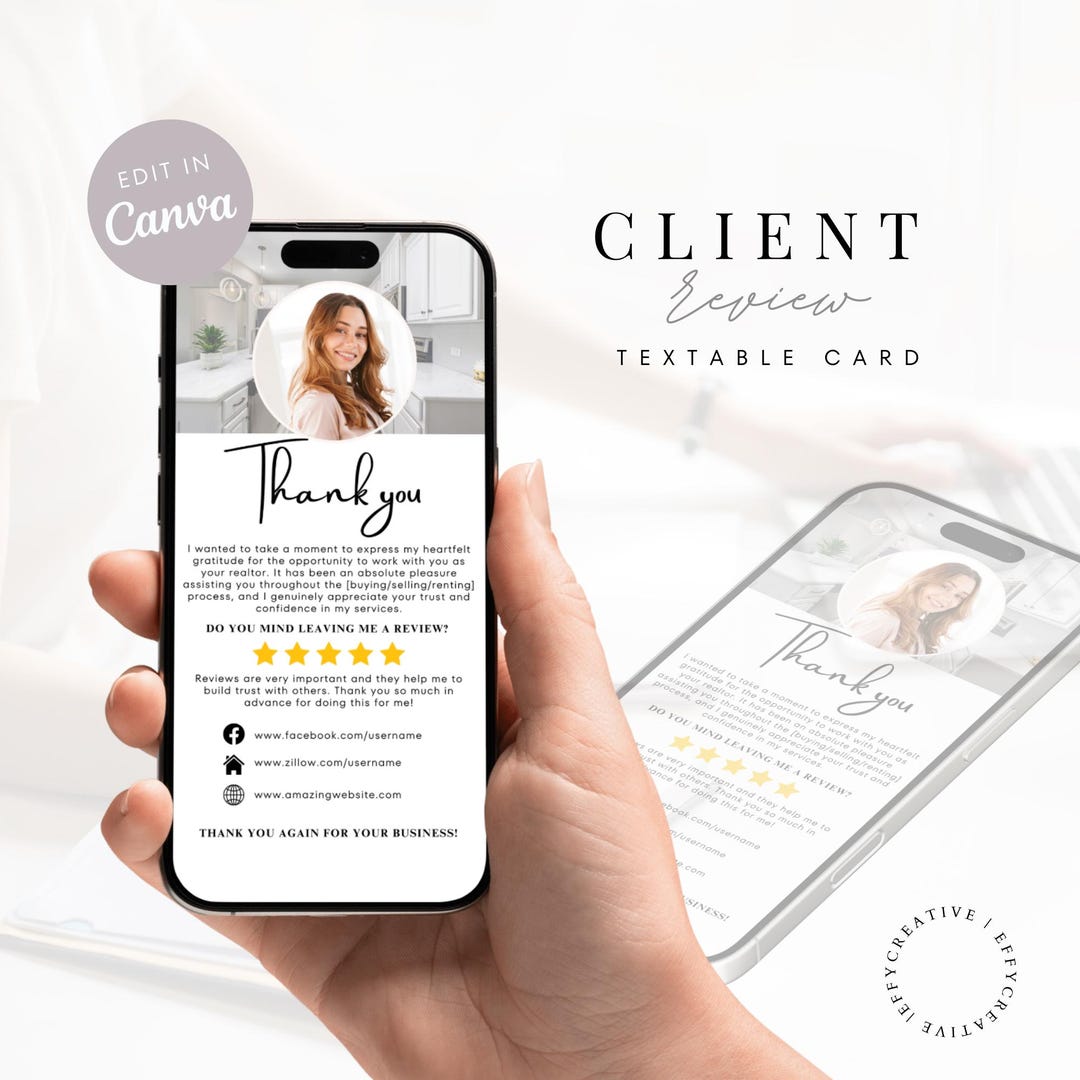 Realtor Client Review Request Card: Editable Canva Template (digital ...