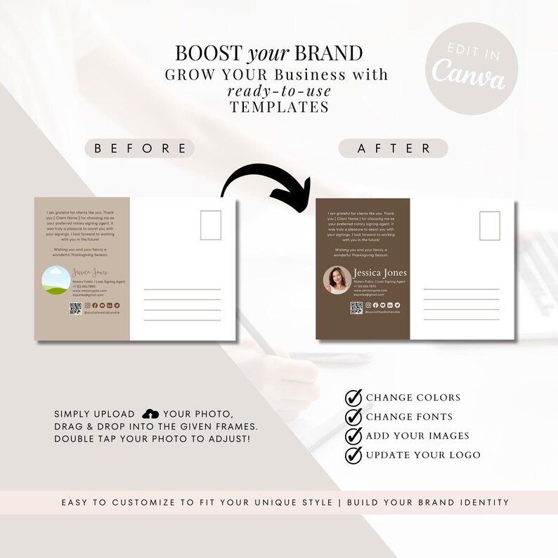 Notary Thanksgiving Postcard Template | Editable Fall Business Card for ...