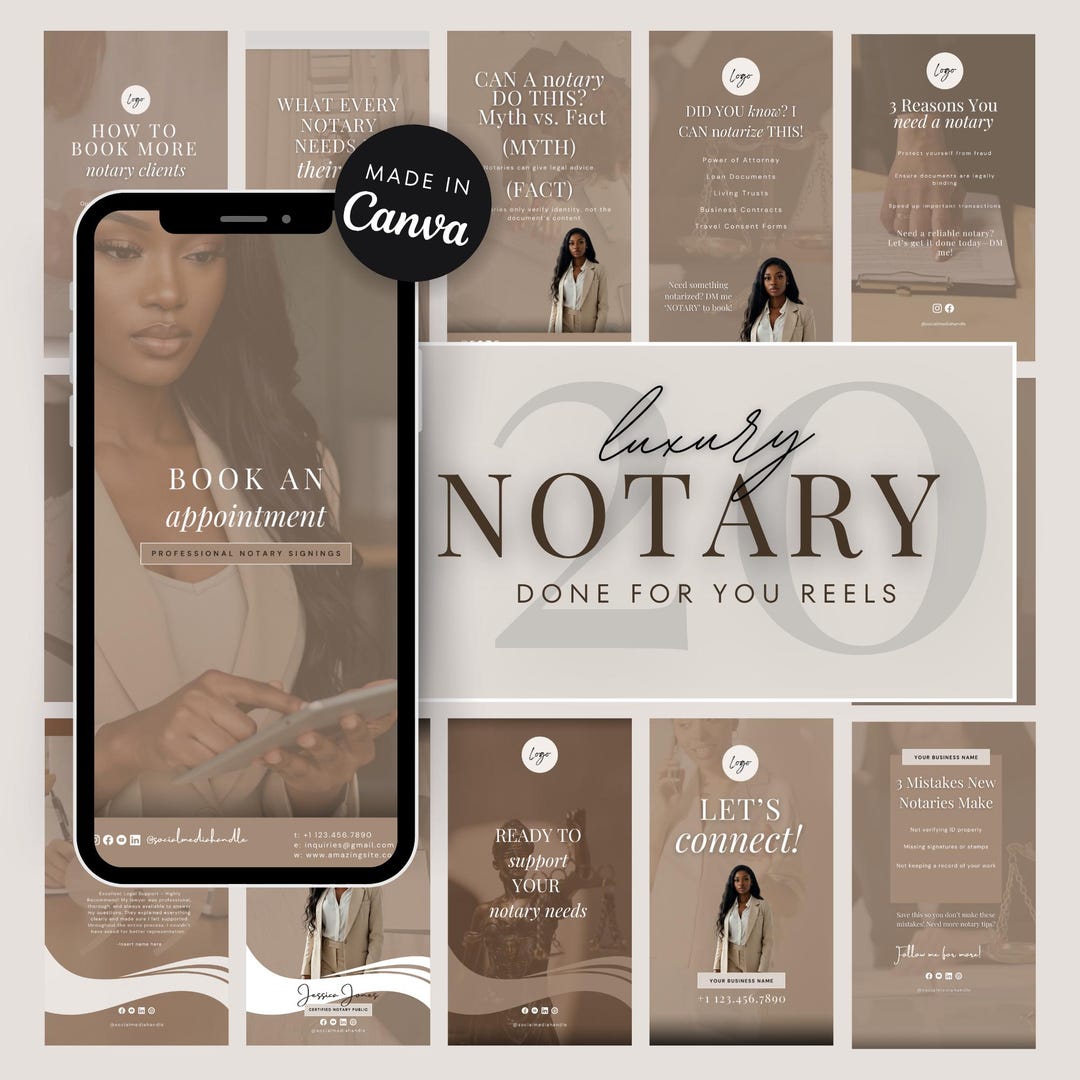 Notary Instagram Reels: 20 Canva Animated Templates (digital Download ...