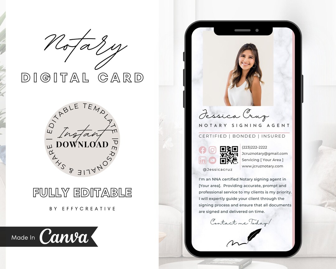 Notary Business Card Template Notary Digital Card Modern - Etsy