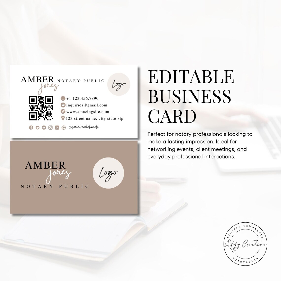 Notary Business Card Template: Modern Canva Design (DIY Printable) - Etsy