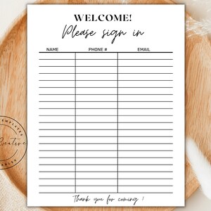 Fillable Sign in Sheet, Printable Welcome Sheet, Sign in Template ...