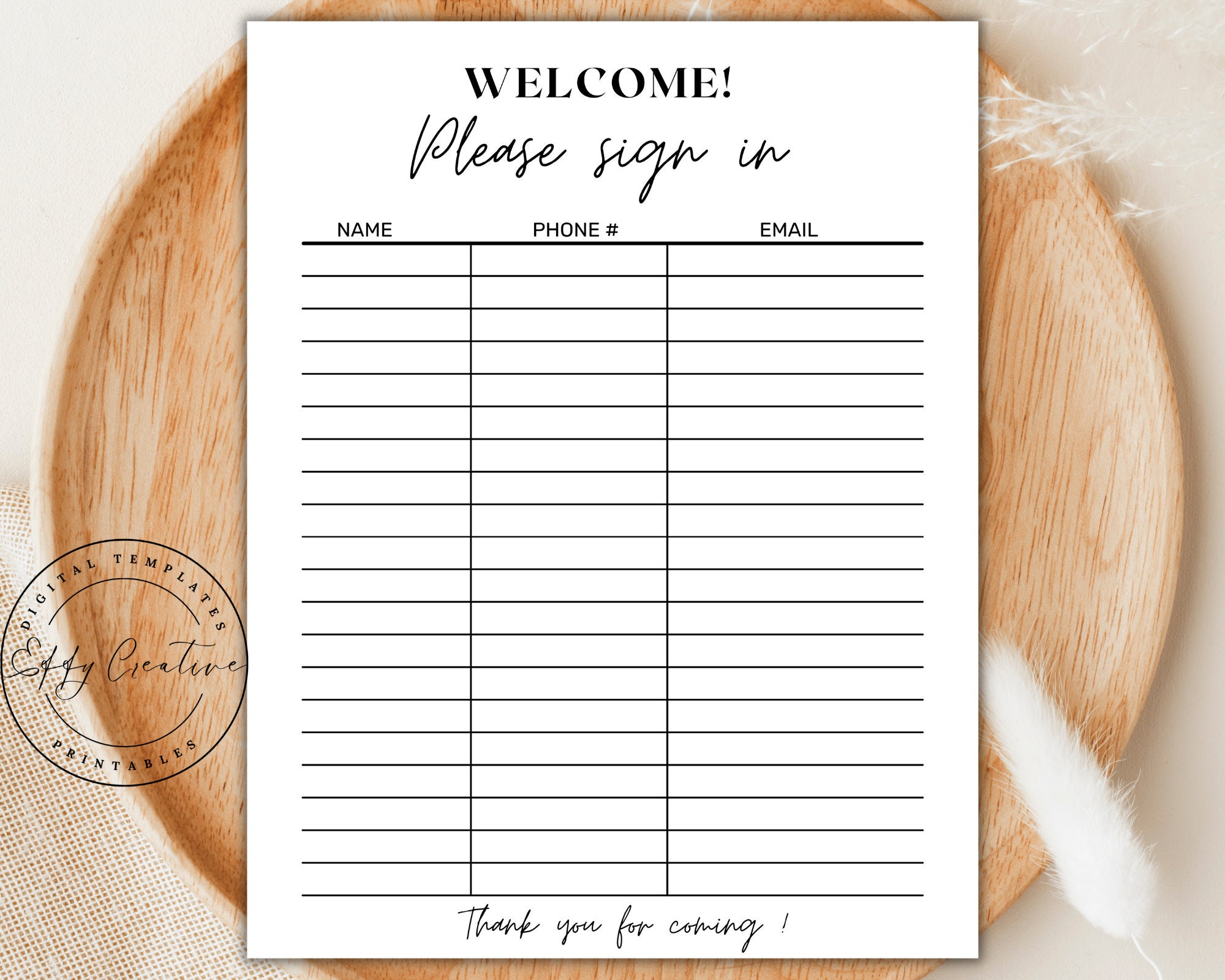 Fillable Sign in Sheet Printable Welcome Sheet Sign in - Etsy Canada