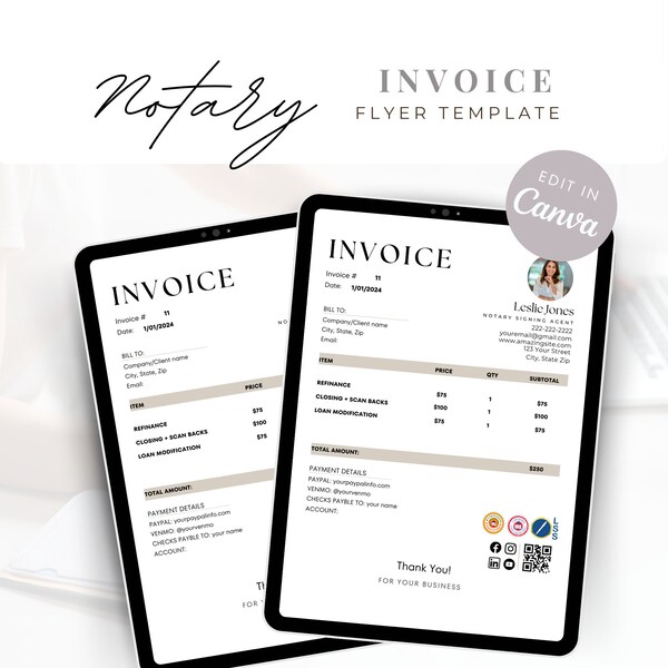Notary Signing Agent Invoice - Etsy