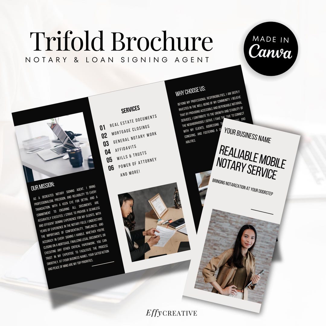 Editable Notary Trifold Brochure Template: Canva Flyer (digital ...