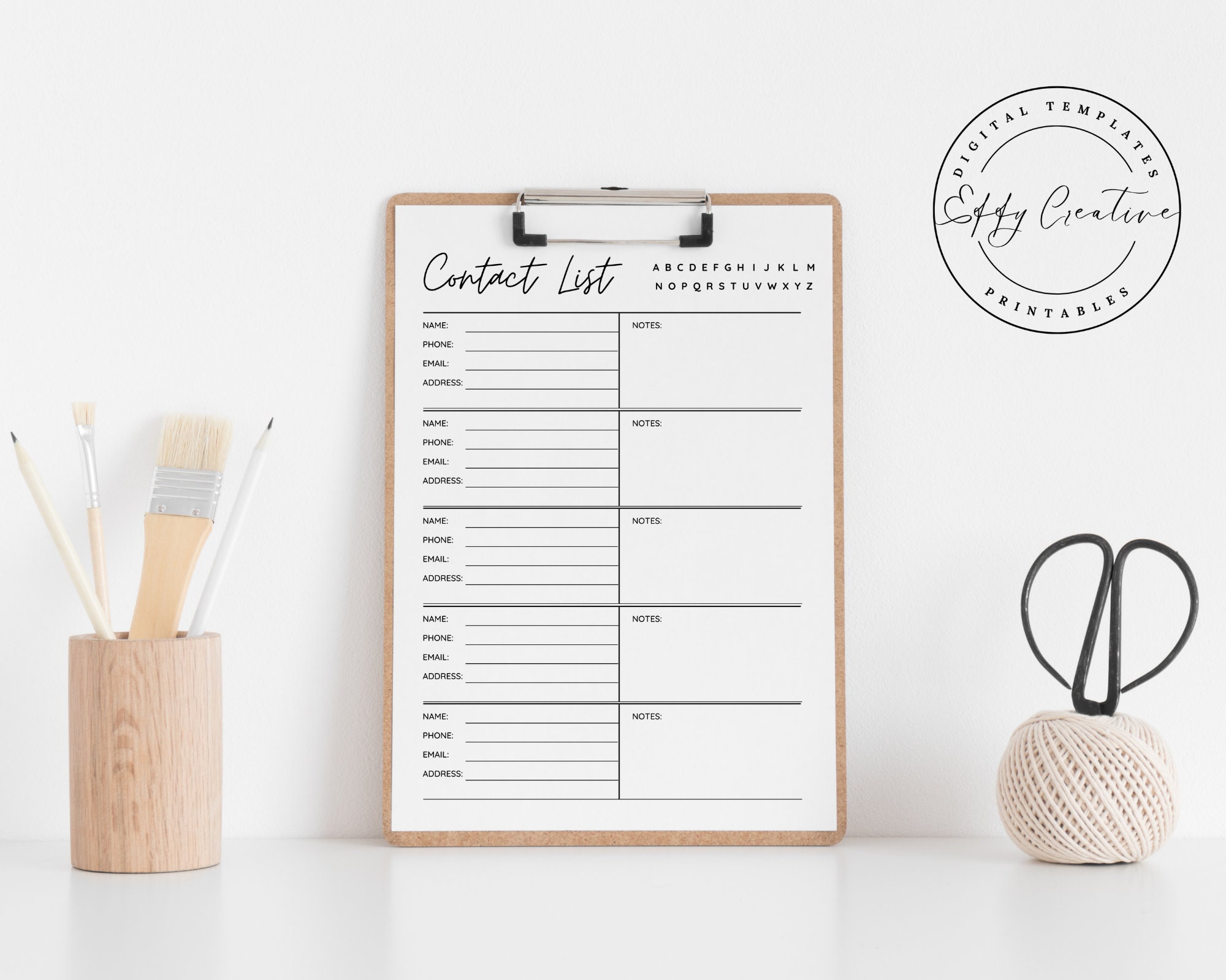 Contact List Template Word Printable Contact List Contact Etsy