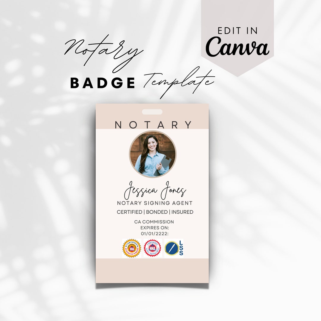 Notary ID Badge Template Notary Badge Notary Canva - Etsy