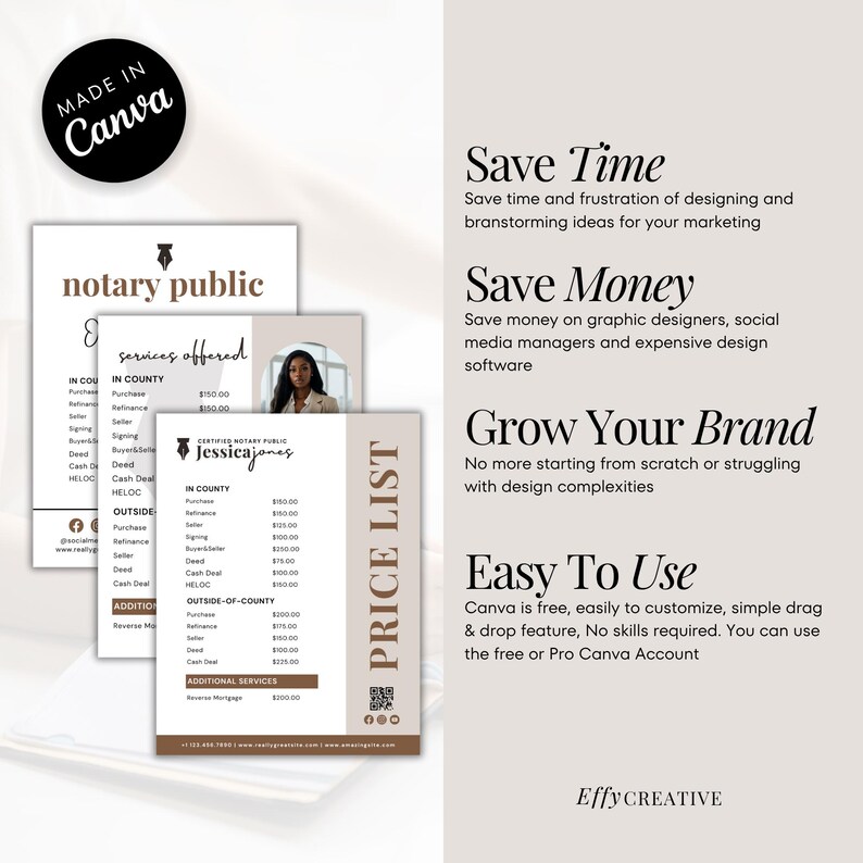 Notary Price List Template: Loan Signing Agent Fee Sheet (canva ...