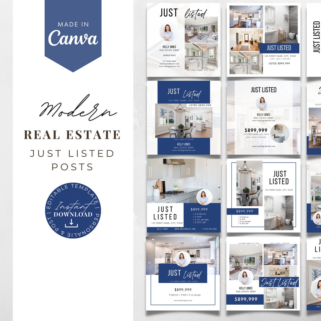 Real Estate Just Listed Bundle, Real Estate Social Media Posts, Just ...