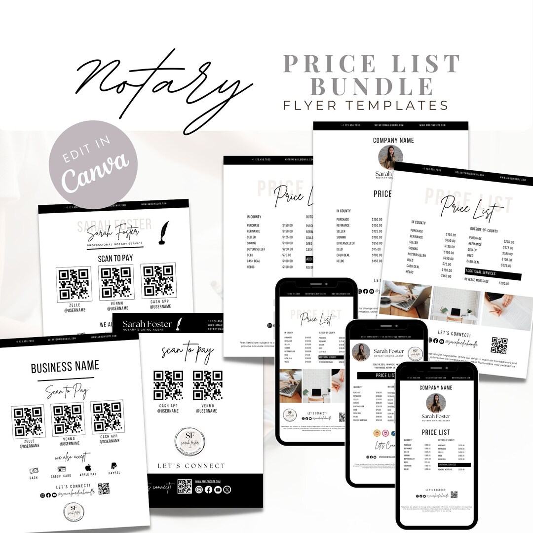 Price List Template, Scan to Pay, Notary Business Templates, Notary ...
