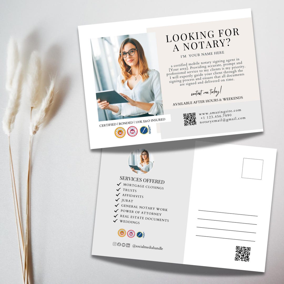 Editable Notary Postcard Template: Small Business Marketing (canva ...